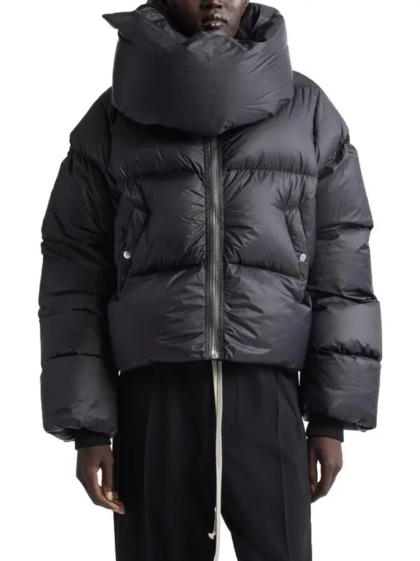 Rick Owens Funnel Neck Cropped Puffer Jacket - Black
