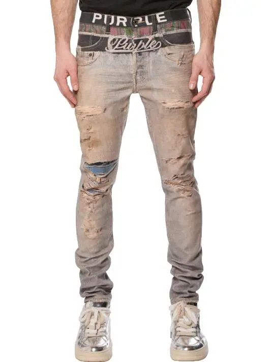 PURPLE BRAND Skinny Trompe L'oeil Boxer Jeans - Blue Multi