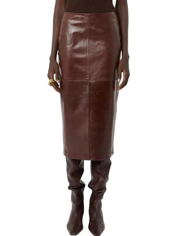 Sportmax Lappole Leather Midi Skirt - Plum
