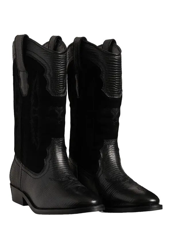 Zadig&Voltaire Tex Western Wild Leather Western Boot - Black