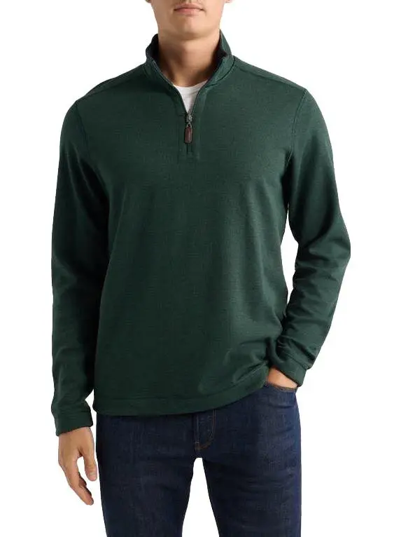 Johnston & Murphy Icon Reversible Cotton Blend Piqué Quarter Zip Pullover - Forest/navy