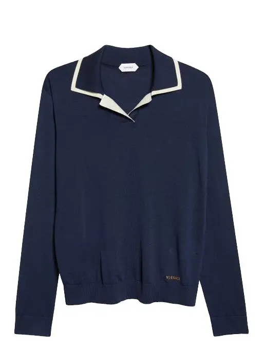 Versace Classic Wool Blend Polo Sweater - Navy