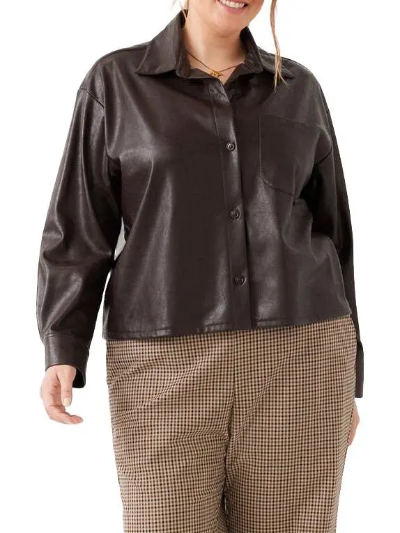 Karen Kane Faux Leather Button-up Shirt - Chocolate