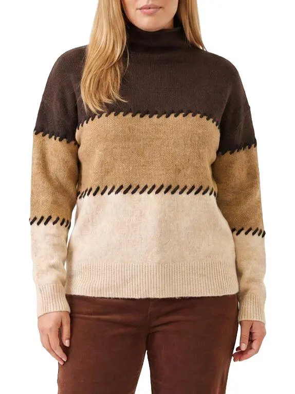 Karen Kane Contrast Stitch Mock Neck Sweater - Brown