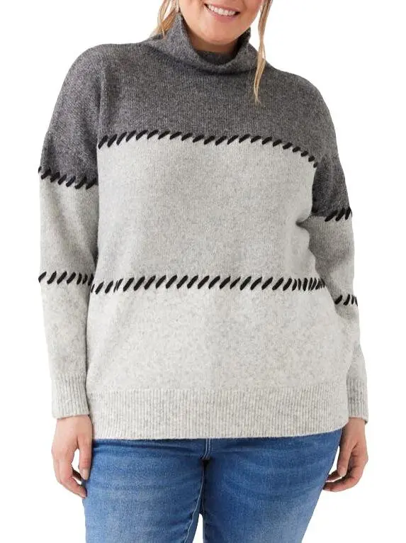 Karen Kane Contrast Stitch Mock Neck Sweater - Gray