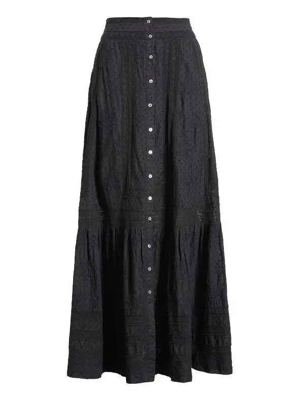 LoveShackFancy Araminta Lace Clip Dot Maxi Skirt - Black