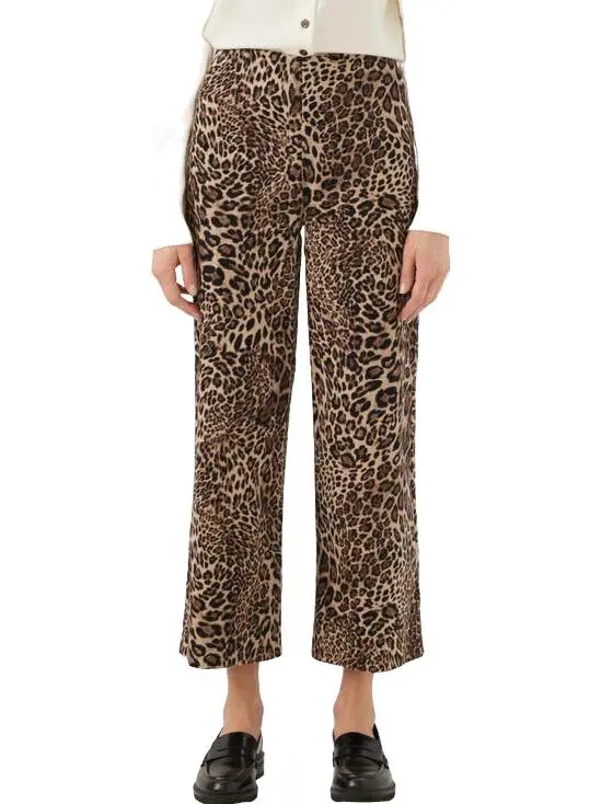 Karen Kane Crop Wide Leg Corduroy Pants - Cheetah