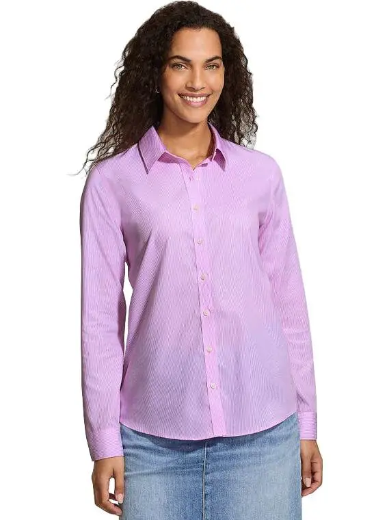 LANDS' END Petite No Iron Button-up Shirt - Aster Pink/white Micro Stripe