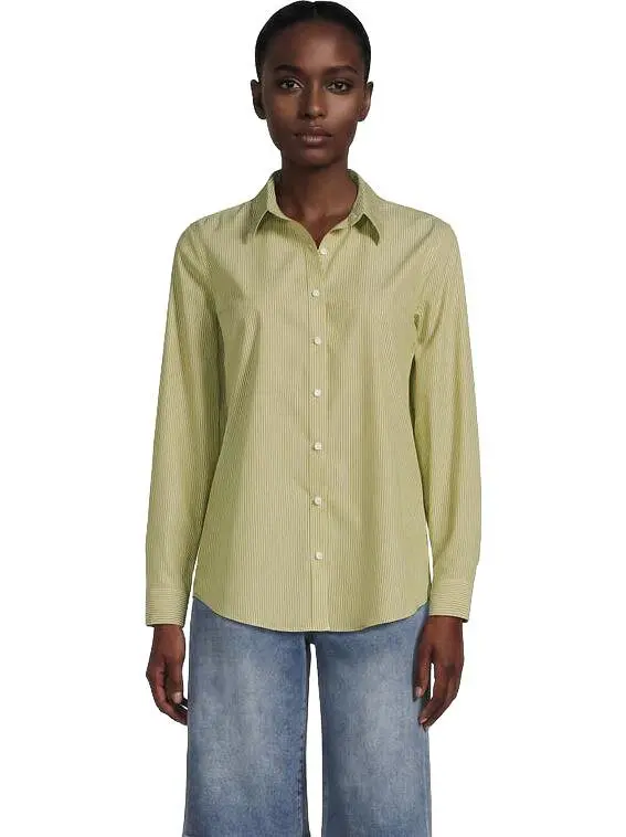 LANDS' END Tall No Iron Button Front Shirt - Chartreuse Thin Stripe