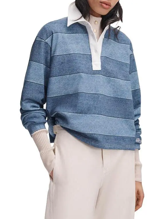 Rag & Bone Miramar Cropped Rugby Polo Sweatshirt - Indigo Multi