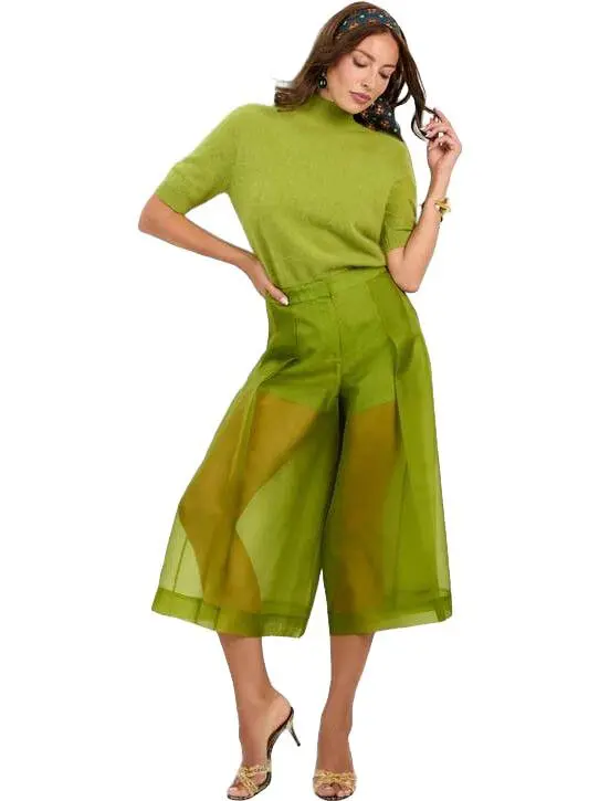 Trina Turk Siena Sheer Silk Organza Palazzo Pants - Dark Fennel