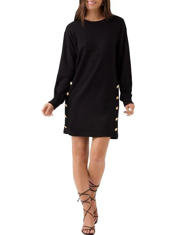 Karen Kane Button Detail Crewneck Long Sleeve Dress - Black