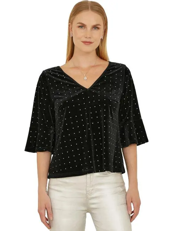 YUMI Fluted Sleeve Relaxed Fit Top - Black