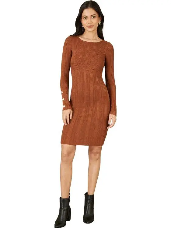 YUMI Fitted Button-detail Shimmery Midi Dress - Brown