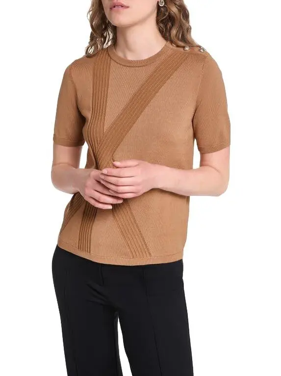 Karl Lagerfeld Paris K Short Sleeve Sweater With Shoulder Buttons - Sepia