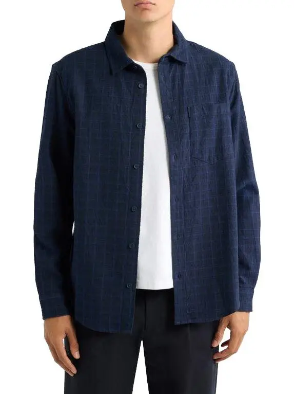 WAX LONDON Shelly Check Long Sleeve Cotton Dobby Button-up Shirt - Navy/black