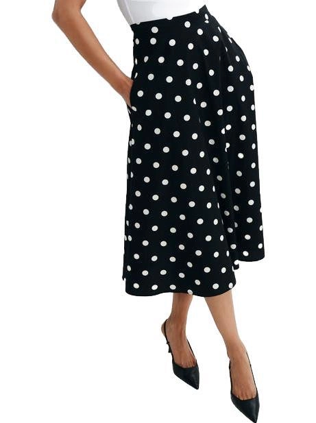 FINERY LONDON Meeka Polka Dot Cotton Midi Skirt - Black Spot
