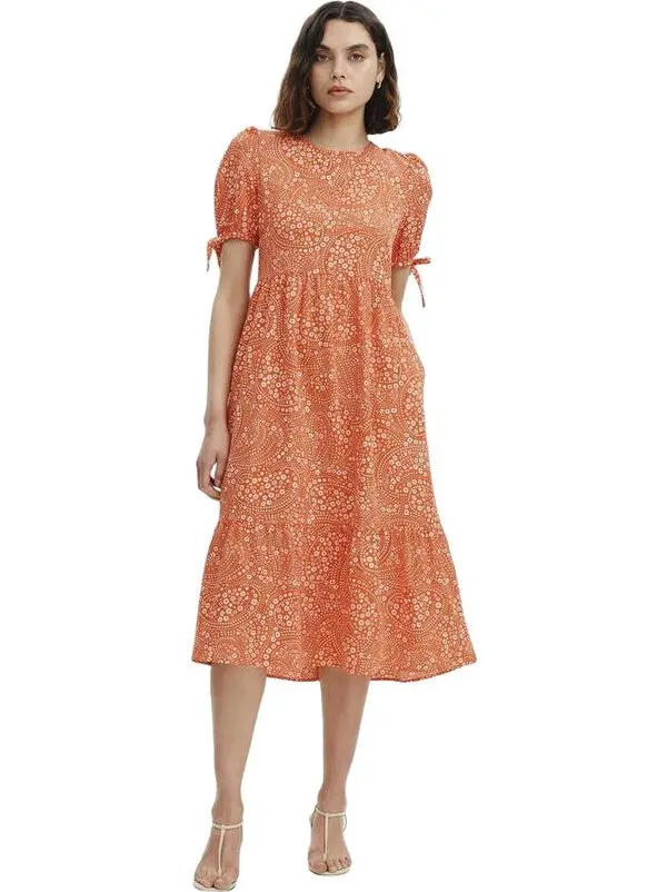 FINERY LONDON Jessa Tiered Short Sleeve Midi Dress - Red Flower