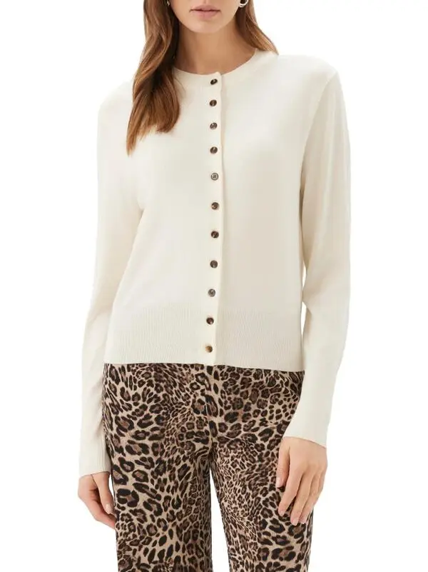 Karen Kane Crewneck Button-up Cardigan - Cream