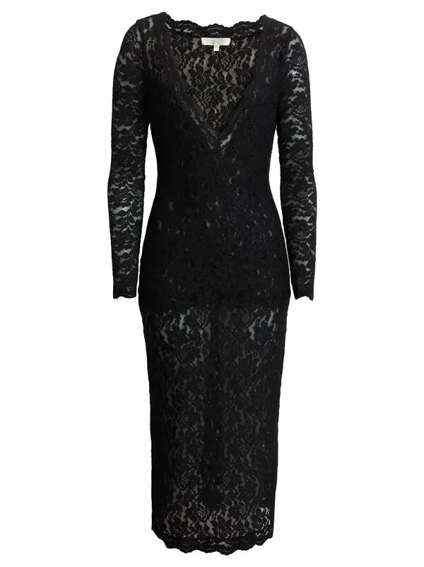 LoveShackFancy Niven Long Sleeve Lace Cocktail Sheath Dress - Black