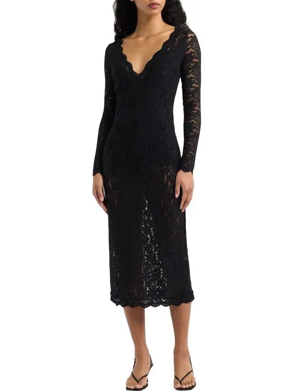 LoveShackFancy Niven Lace Sheath Dress - Black