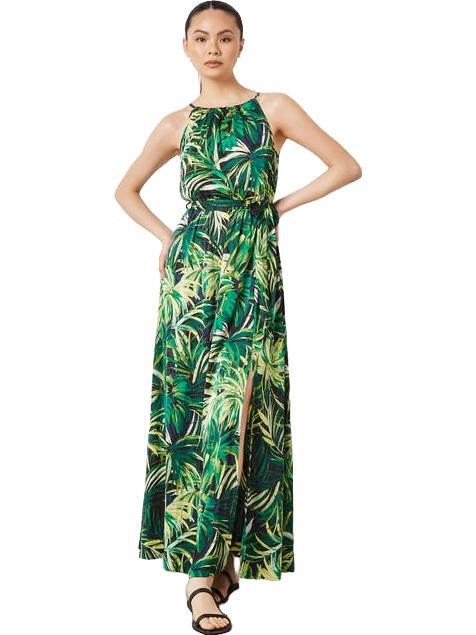 APRICOT Painterly Tropical Midi Dress - Navy