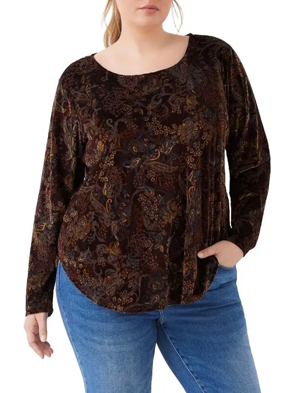 Karen Kane Velvet Burnout Shirttail Top - Chocolate