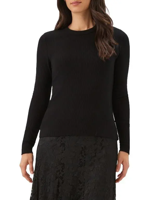 Karen Kane Ribbed Long Sleeve Crewneck Top - Black