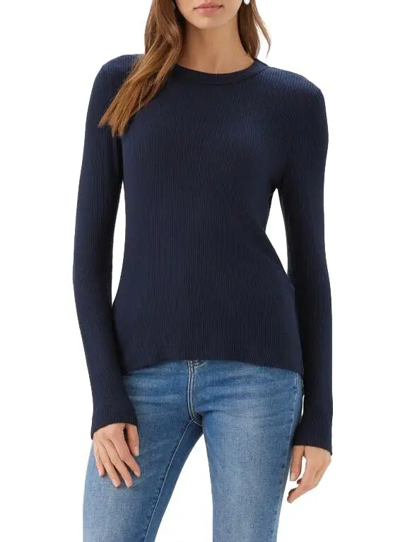 Karen Kane Ribbed Long Sleeve Crewneck Top - Navy