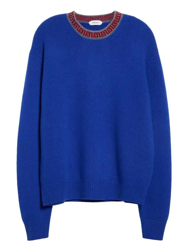 Versace Greca Border Crewneck Wool & Cashmere Sweater - Bluette