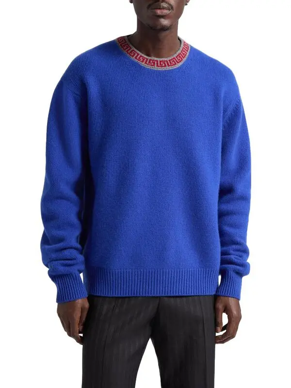 Versace Greca Border Crewneck Wool & Cashmere Sweater - Bluette