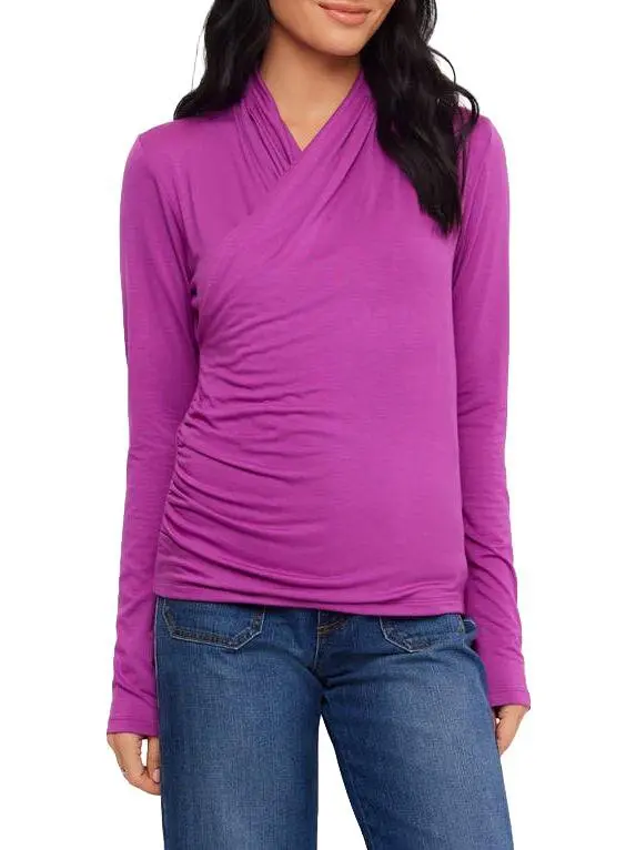 Karen Kane Crossover Side Shirred Top - Rose