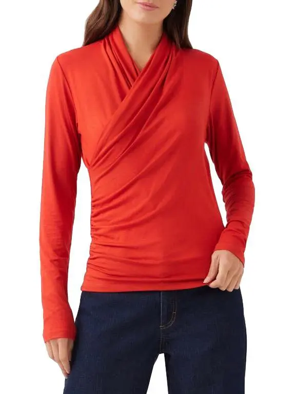 Karen Kane Crossover Side Shirred Top - Rust