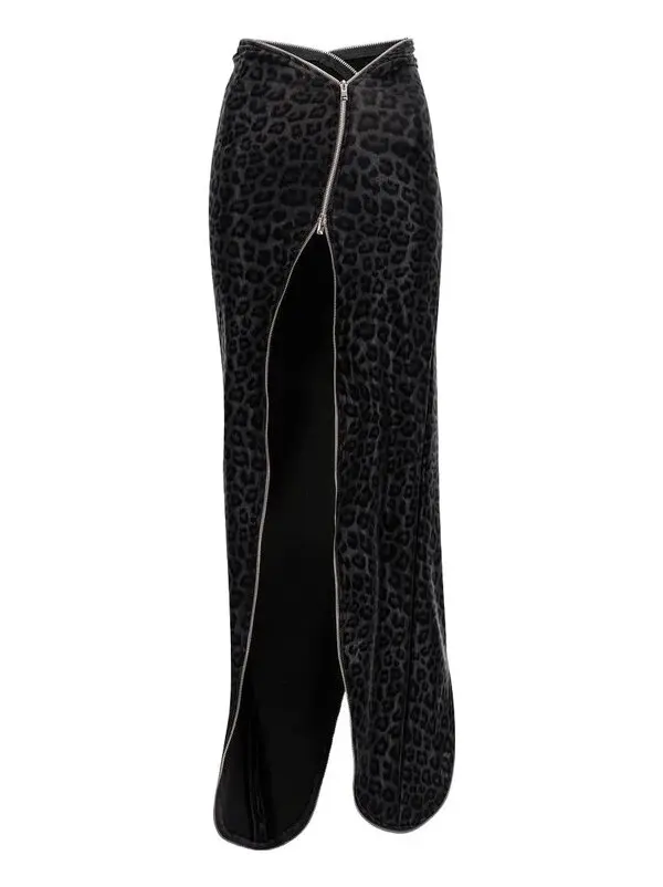UCHÈ Leopard Print Zip Detail Skirt - Black