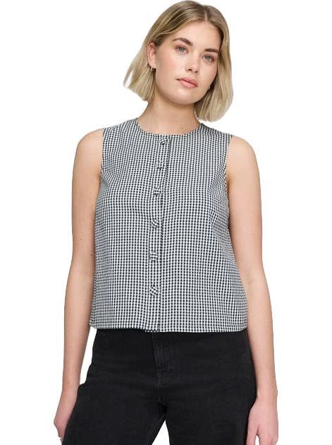 FINERY LONDON Maggie Cotton Gingham Sleeveless Top - Black Gingham Check