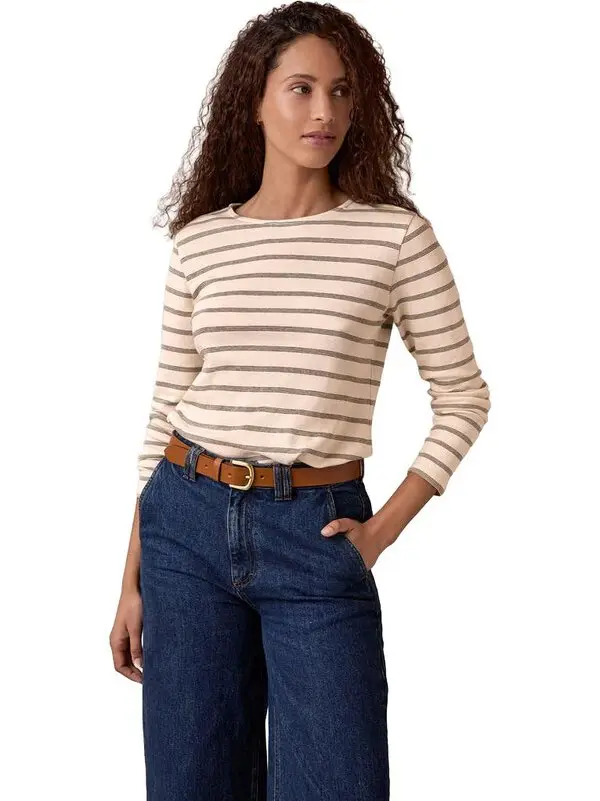 CELTIC & CO. Cotton Striped Long Sleeve Top - Chalk/olive