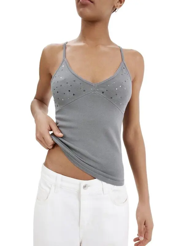 Mango Sequin Knit Camisole - Light Heather Grey