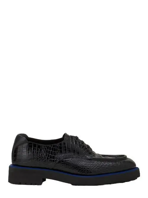 LANVIN Derby Shoes In Crocodile-embossed Leather - Black/blue