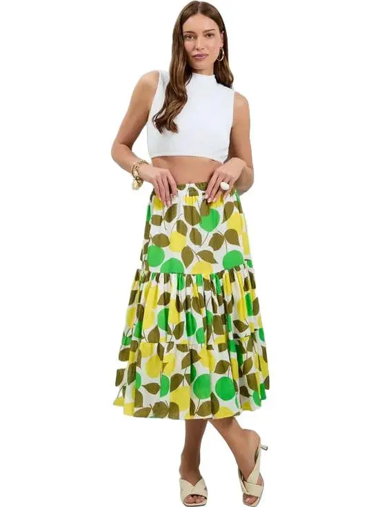 Trina Turk Marsay Drop Waist Midi Skirt - Limone Print