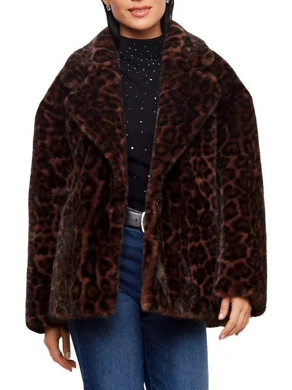 Karen Kane Print Faux Fur Coat - Leopard