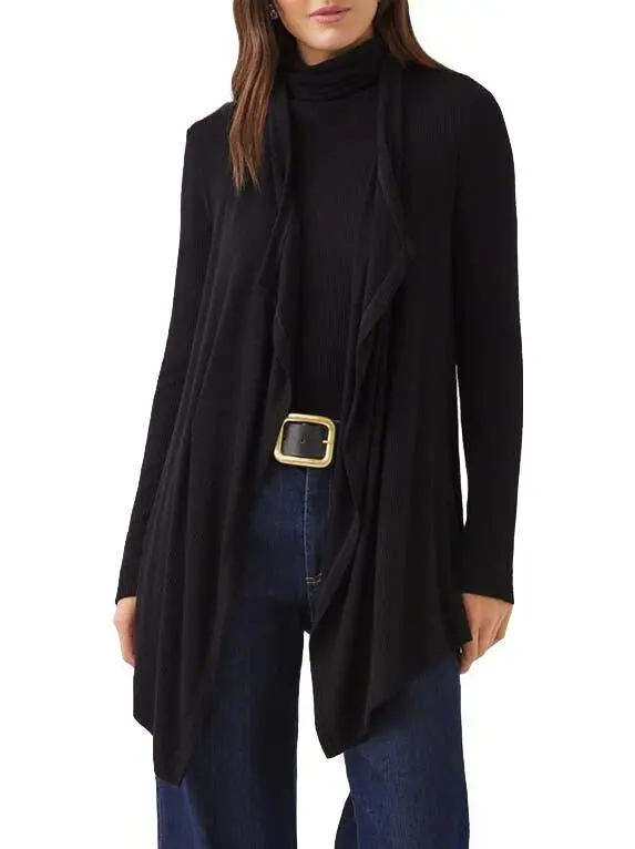 Karen Kane Ribbed Drape Front Cardigan - Black