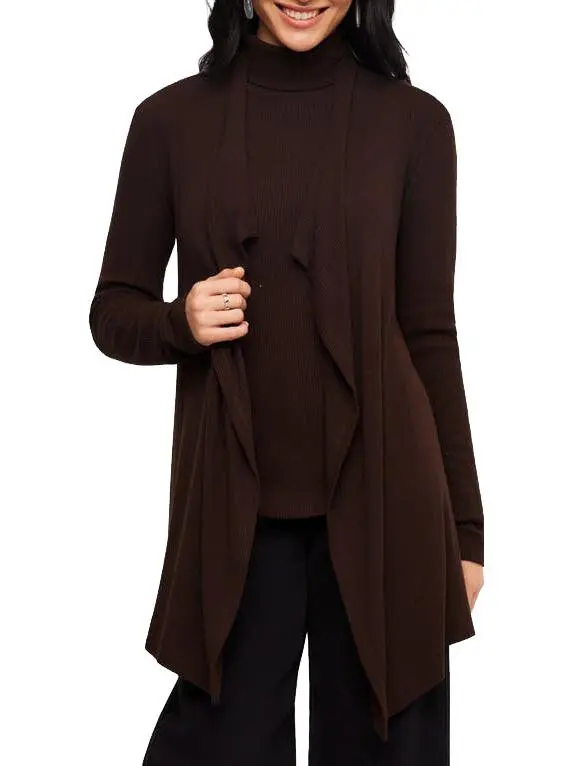 Karen Kane Ribbed Drape Front Cardigan - Chocolate