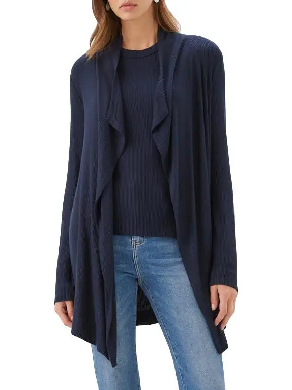 Karen Kane Ribbed Drape Front Cardigan - Navy