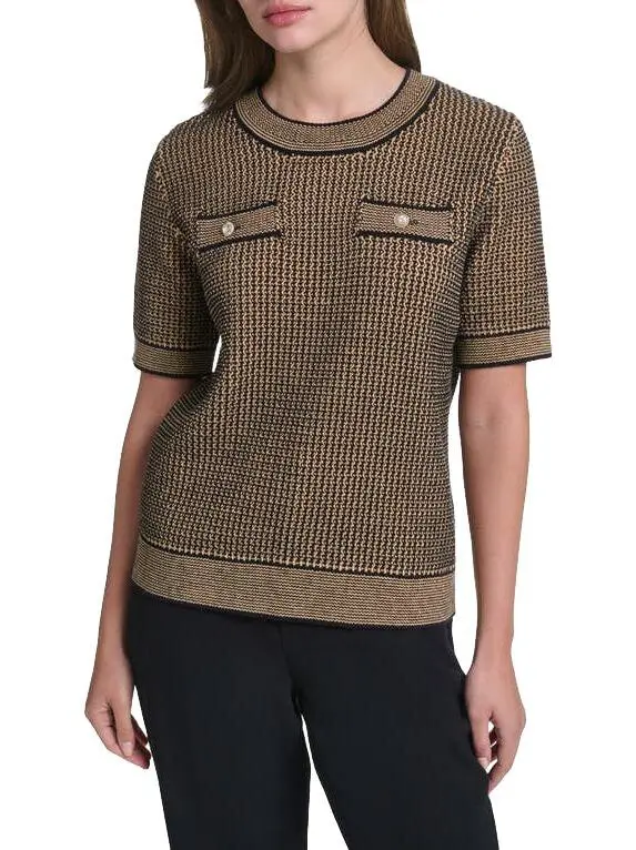 Karl Lagerfeld Paris Short Sleeve Sweater - Black/camel
