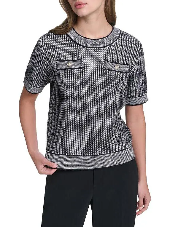 Karl Lagerfeld Paris Short Sleeve Sweater - Black/soft White