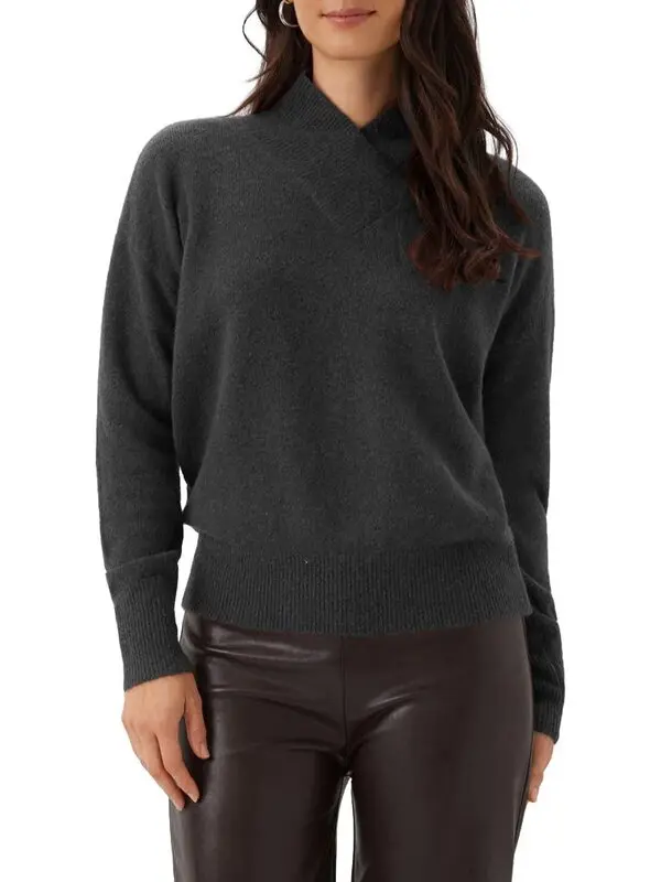 Karen Kane Crossover Shawl Collar Sweater - Black
