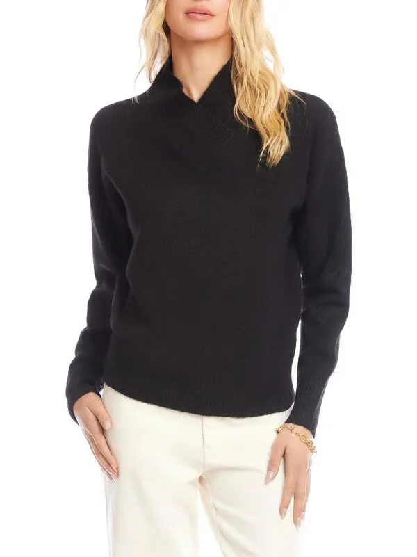 Karen Kane Crossover Shawl Collar Sweater - Black