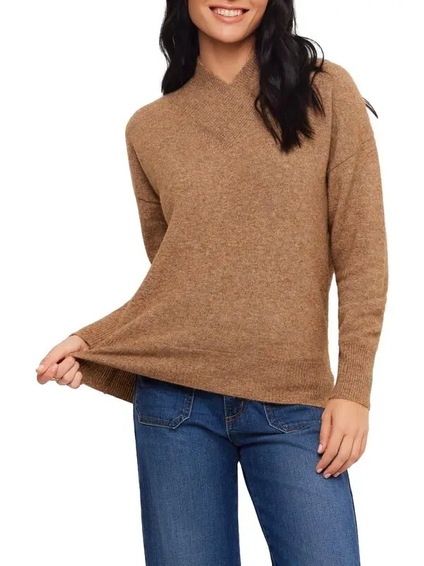 Karen Kane Crossover Shawl Collar Sweater - Camel