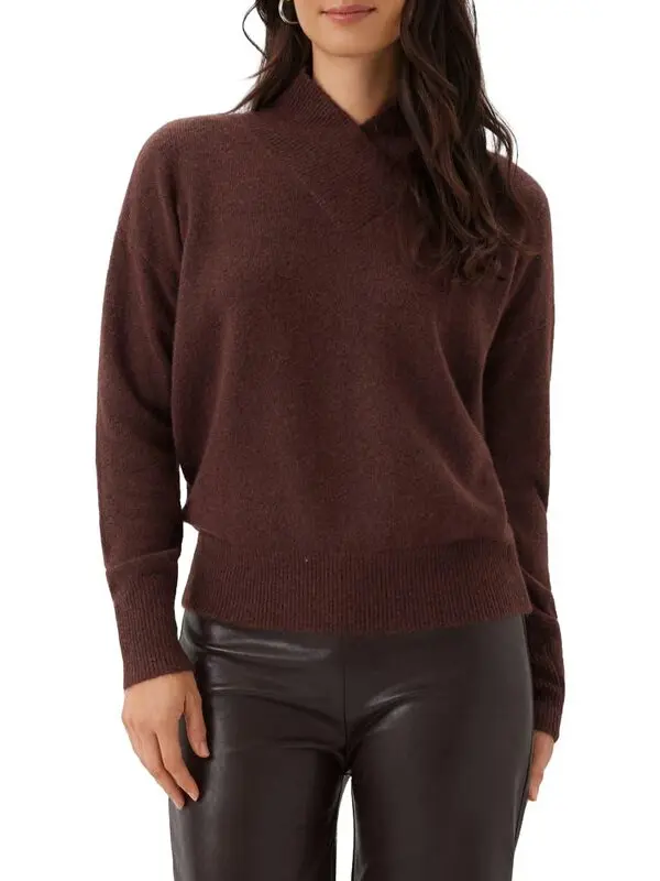 Karen Kane Crossover Shawl Collar Sweater - Chocolate