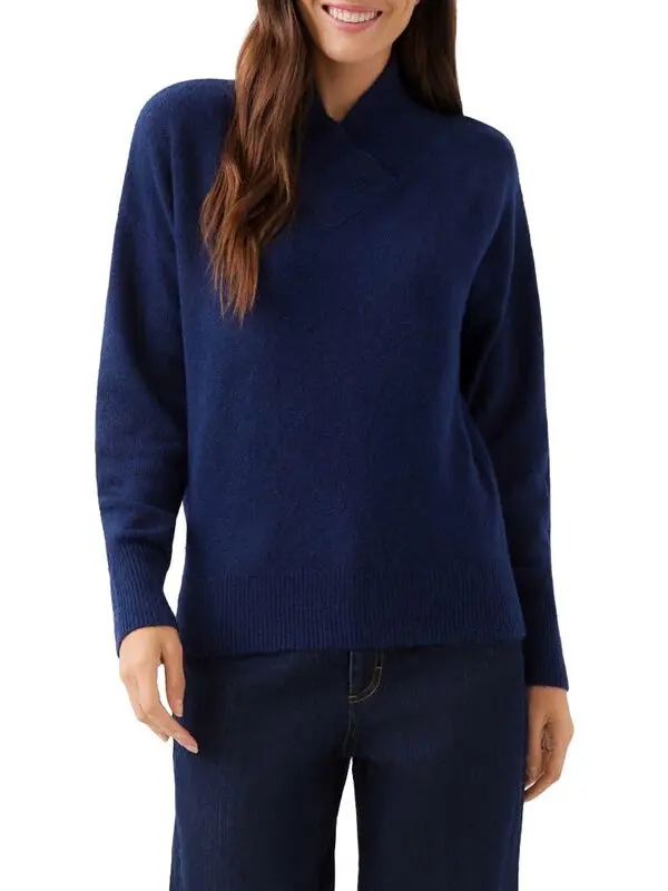 Karen Kane Crossover Shawl Collar Sweater - Navy